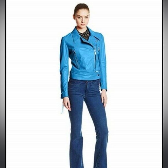 Diesel | Jackets & Coats | Diesel Turquoise Blue Leather Biker Jacket ...